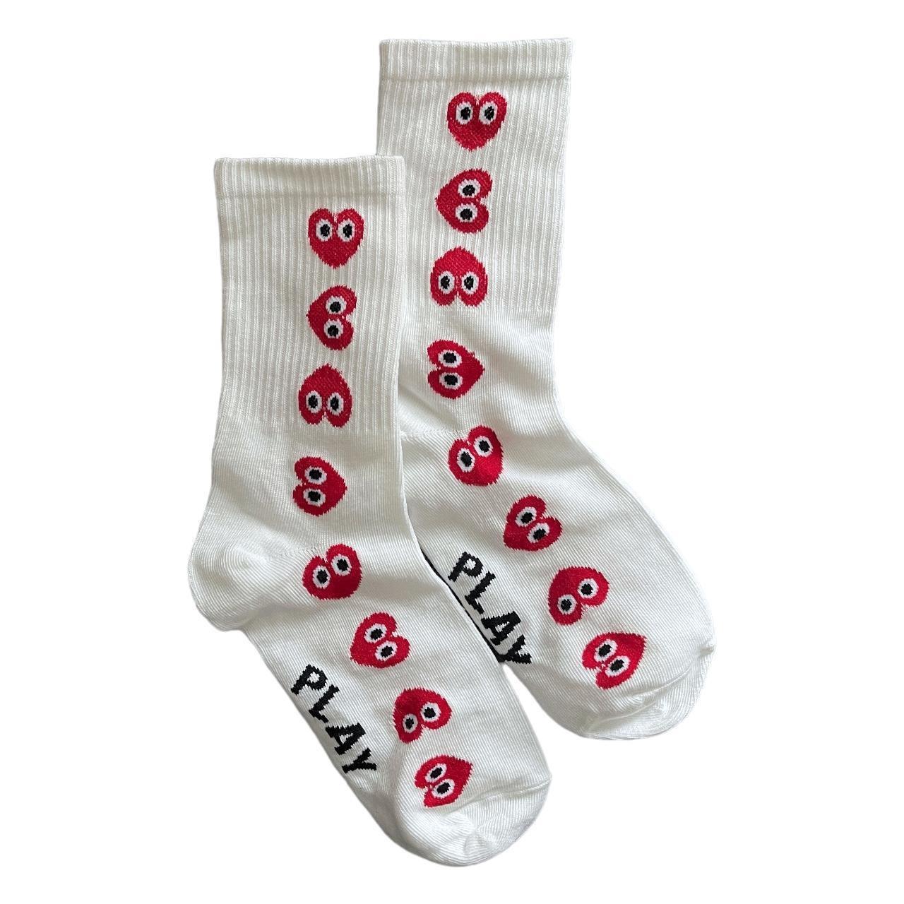 Brand new Play red hearts face white preppy socks... - Depop