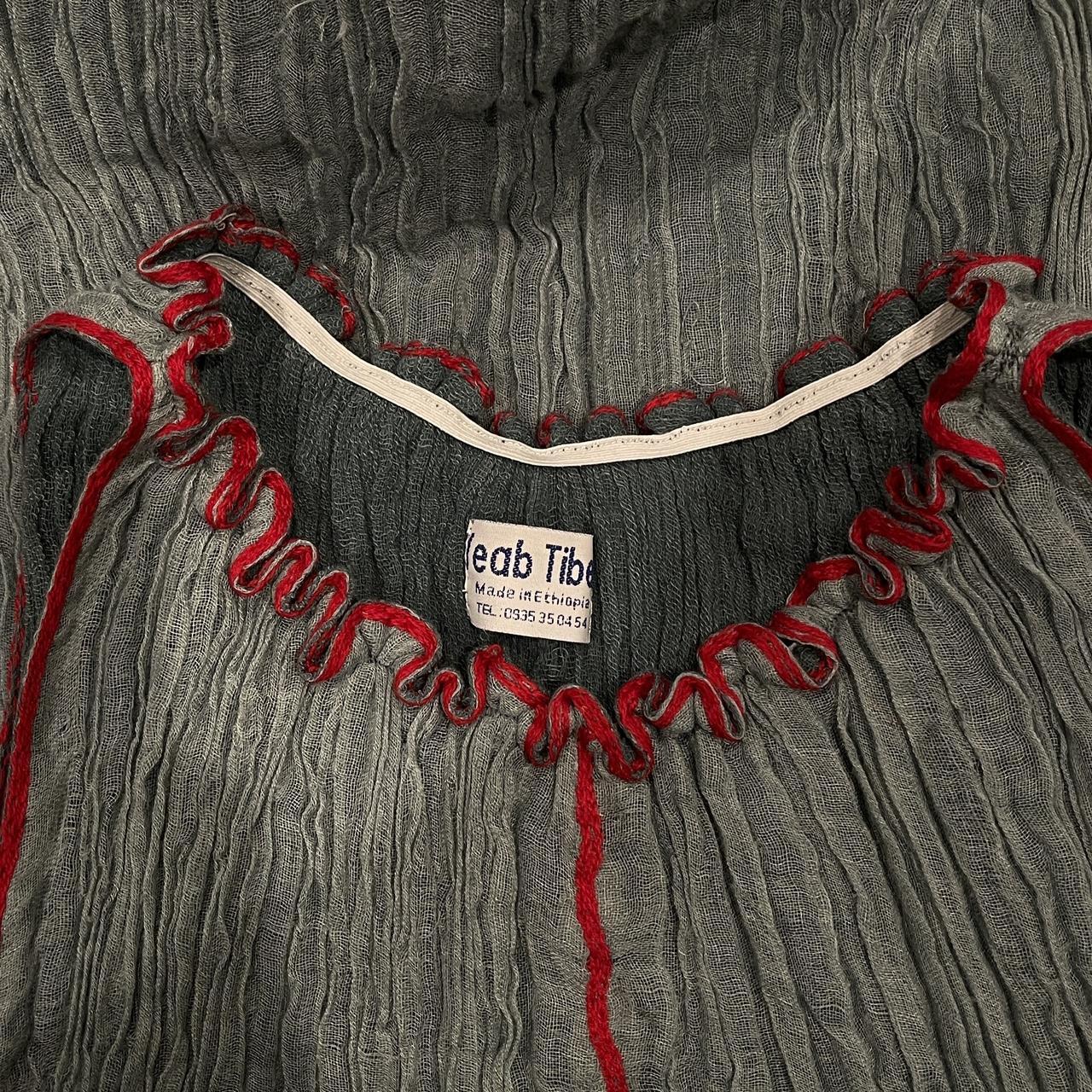 Vintage Yeab tibeb dress sage blue with red trimmed... - Depop