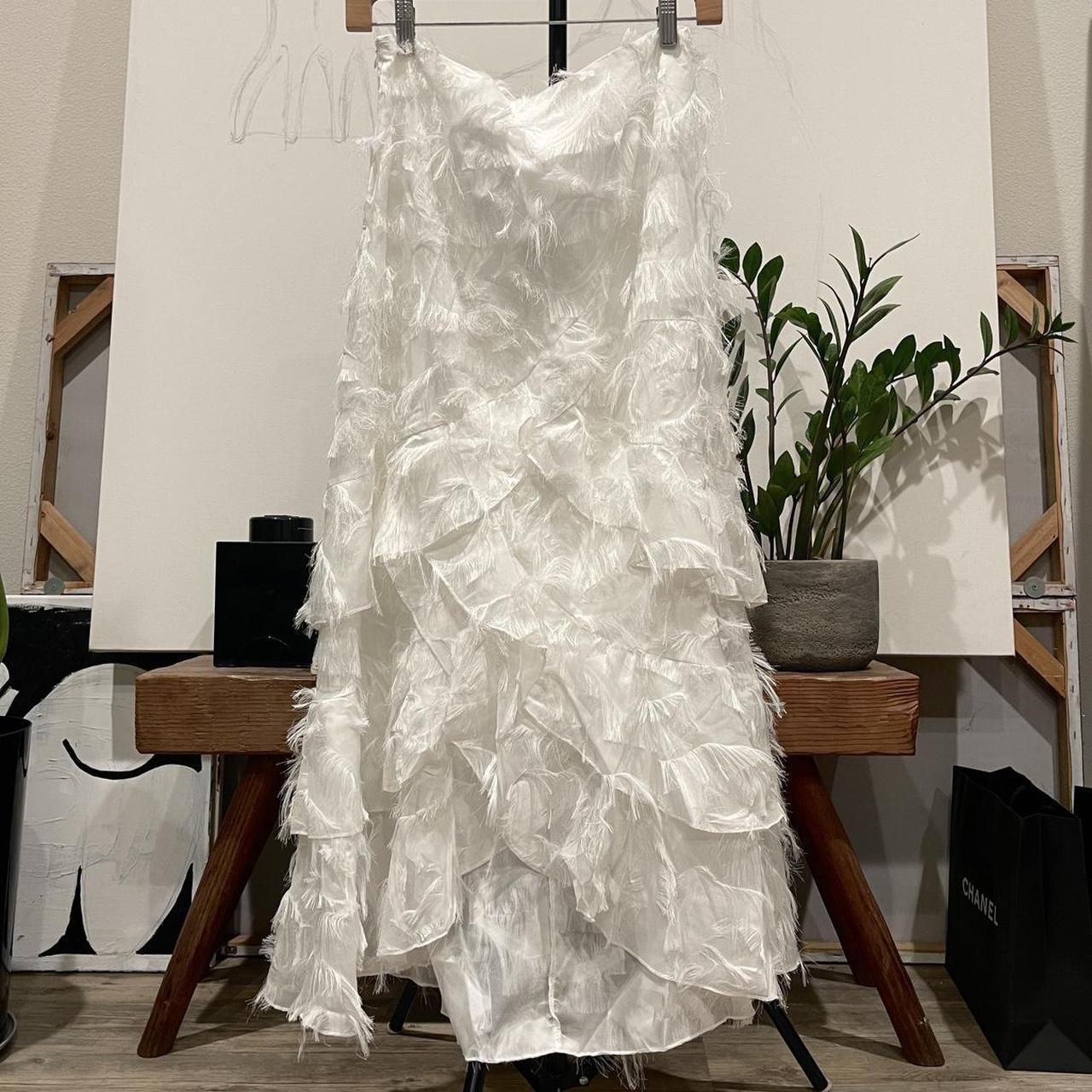 Fairy goth white feather flurry maxi midi skirt... | Depop
