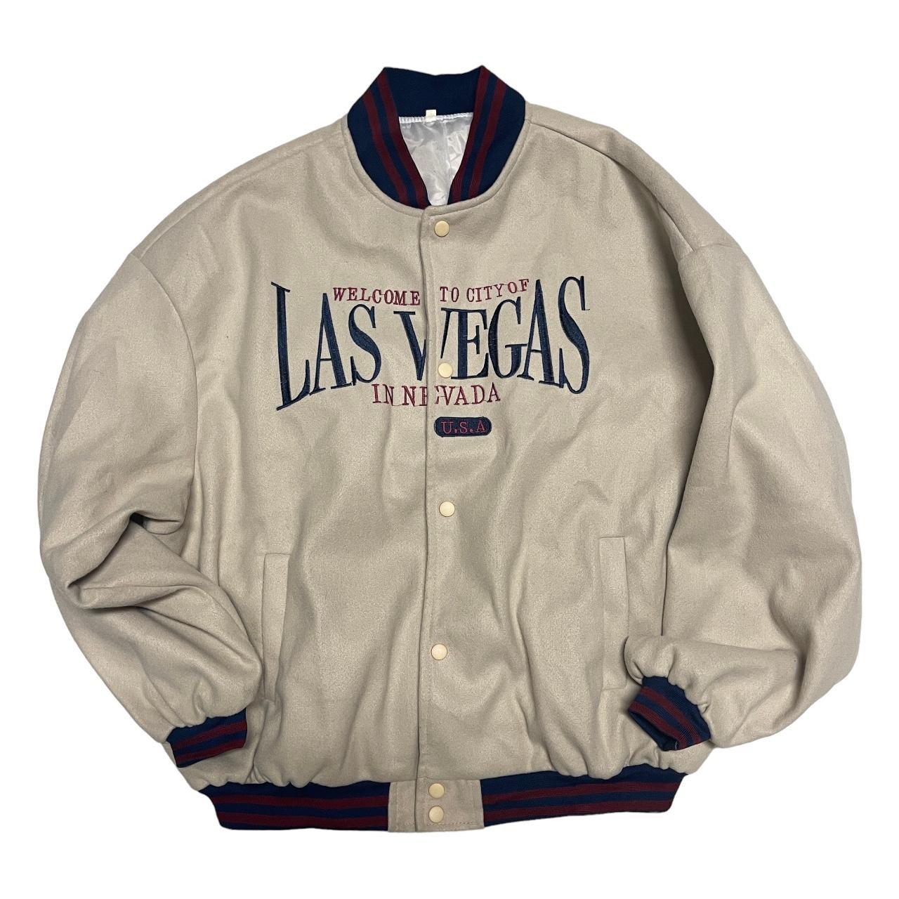 Creamy gray Las Vegas baseball jacket size L unisex - Depop