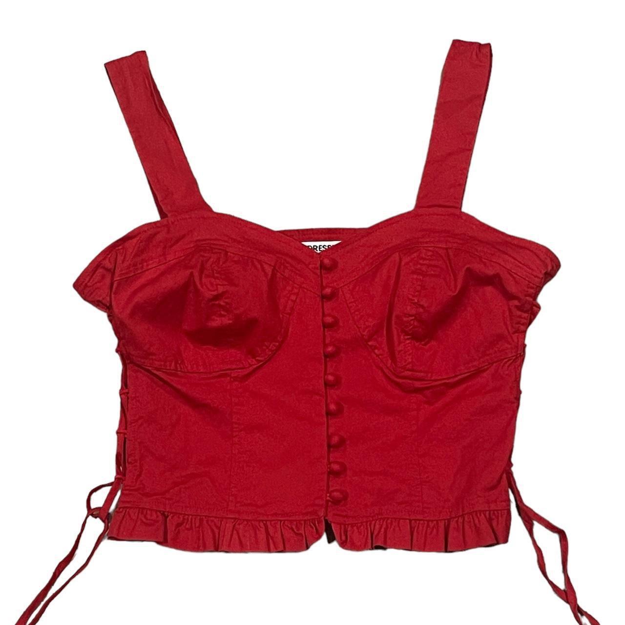 Red buttons down corset top lace up adjustable on... - Depop