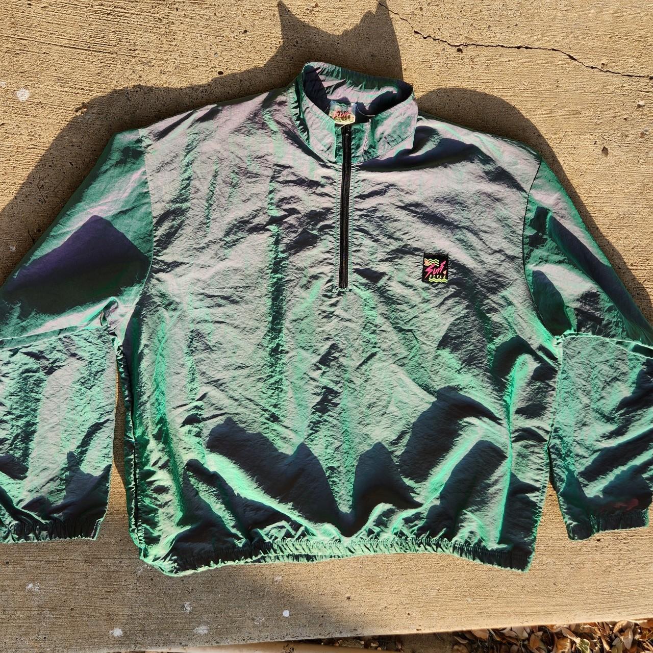 90s Surf Style Green/Purple Iridescent Pullover. Tag... - Depop