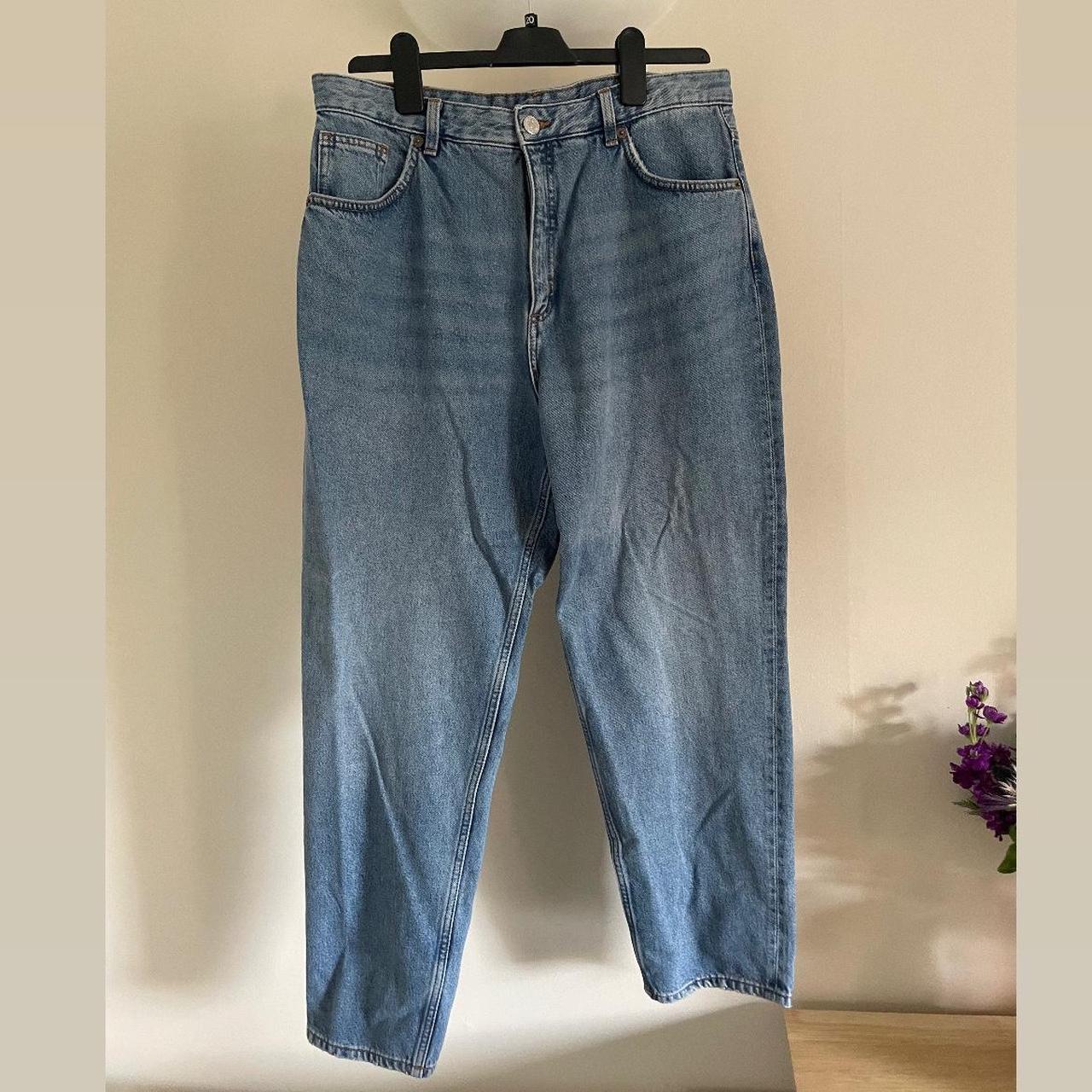 Mid Wash Blue Tapered Leg Denim Monki Jeans. Waist 34. - Depop