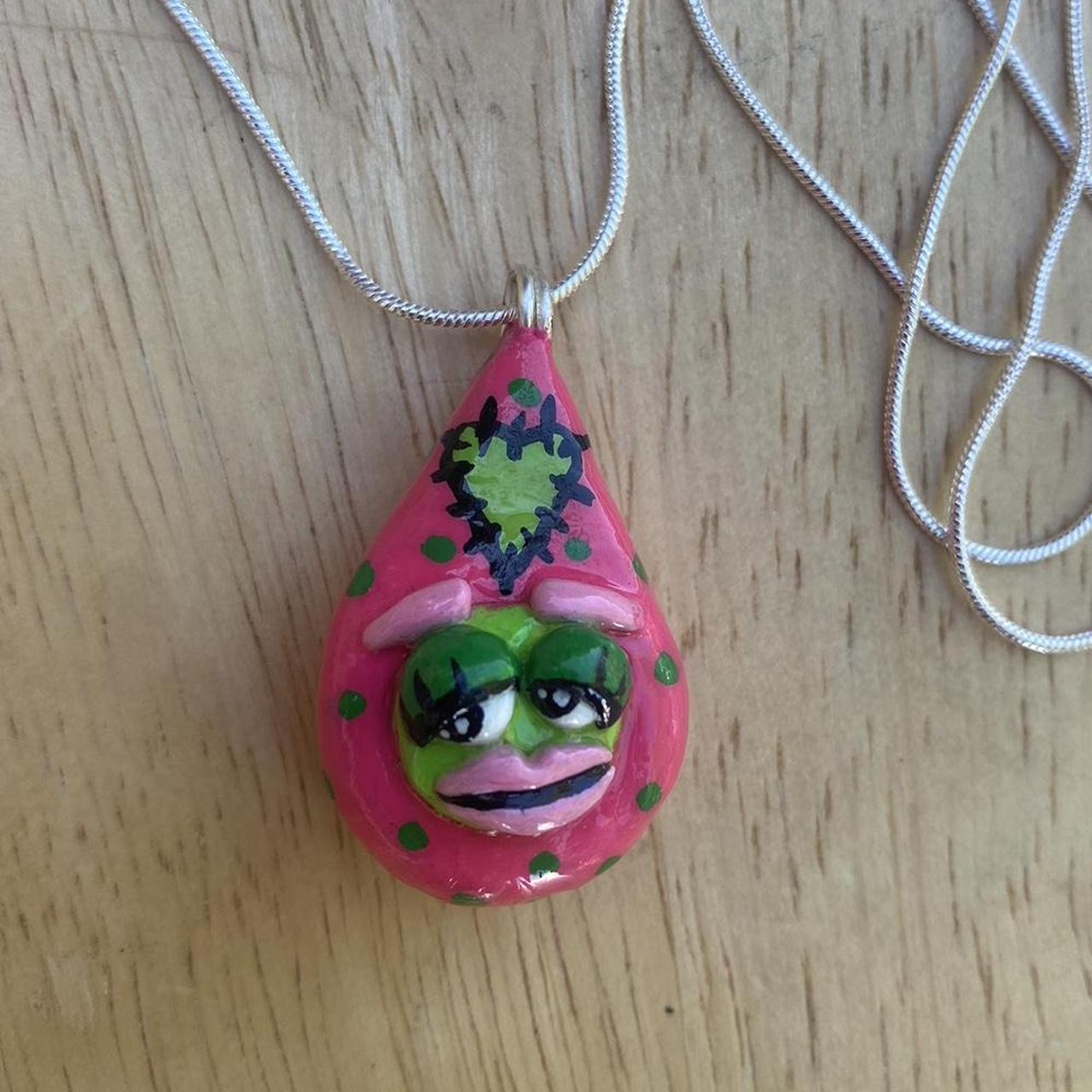 Handmade Sculpted Pepe the Frog Meme Necklace Size:... - Depop