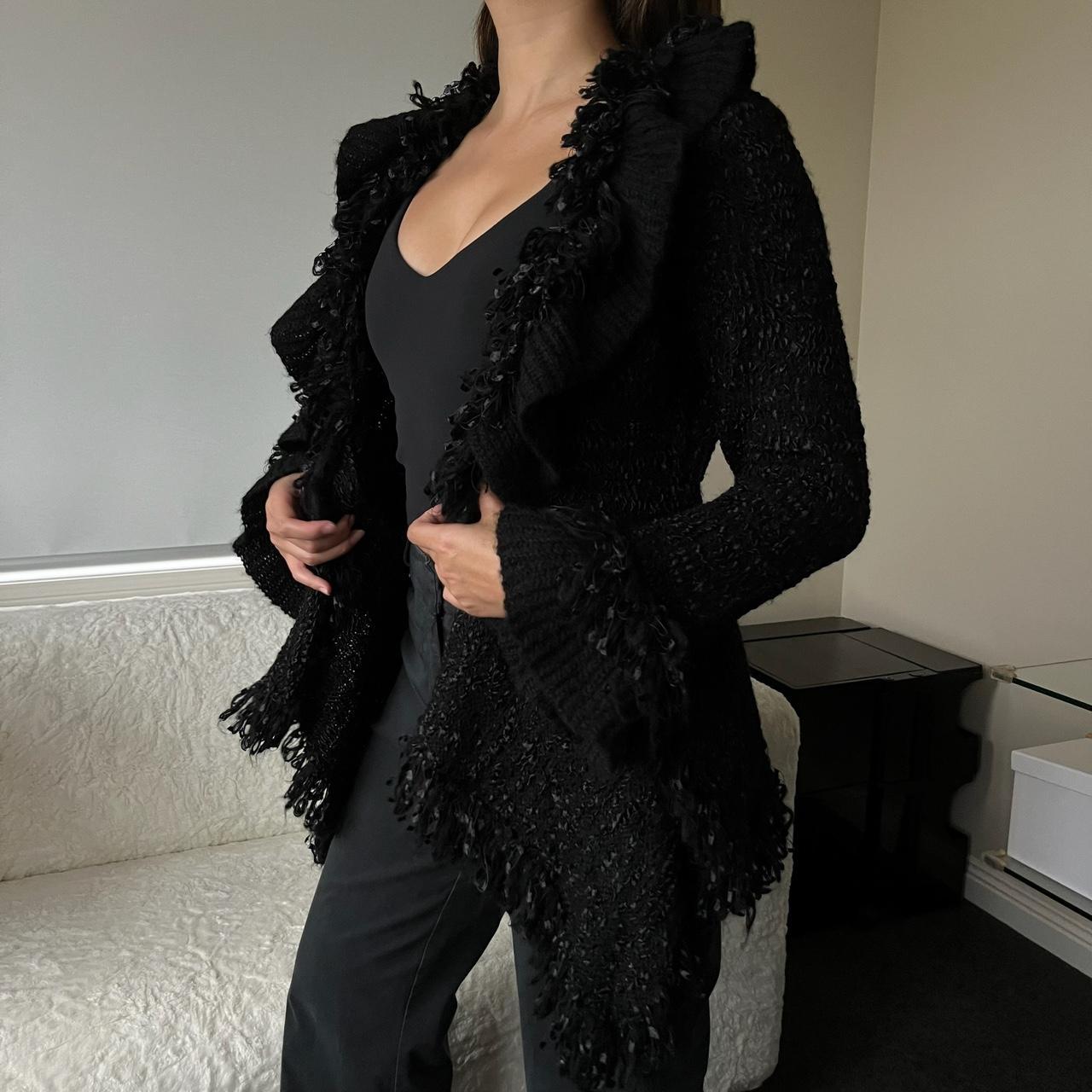 the most insane vintage black ruffle cardigan so... - Depop