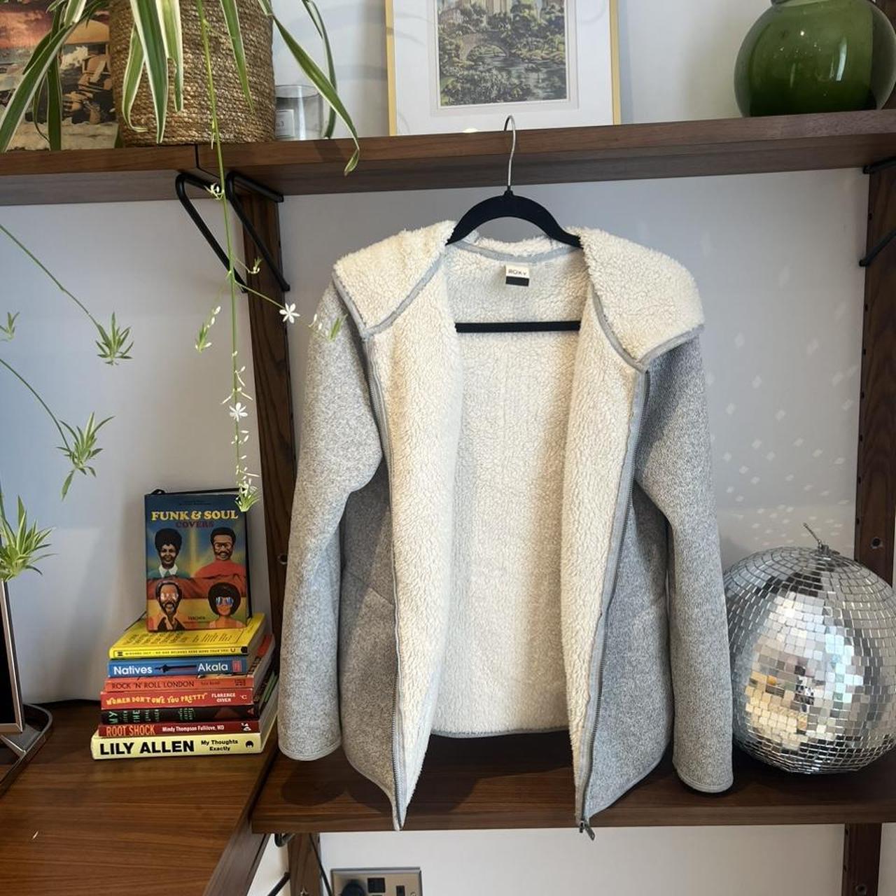 Roxy fleece / Borg lined zip hoody Grey and... - Depop