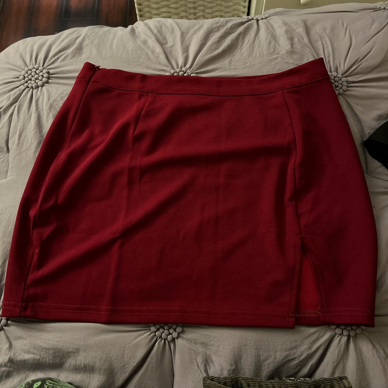 cherry red skirt with side slit super cute! new... - Depop