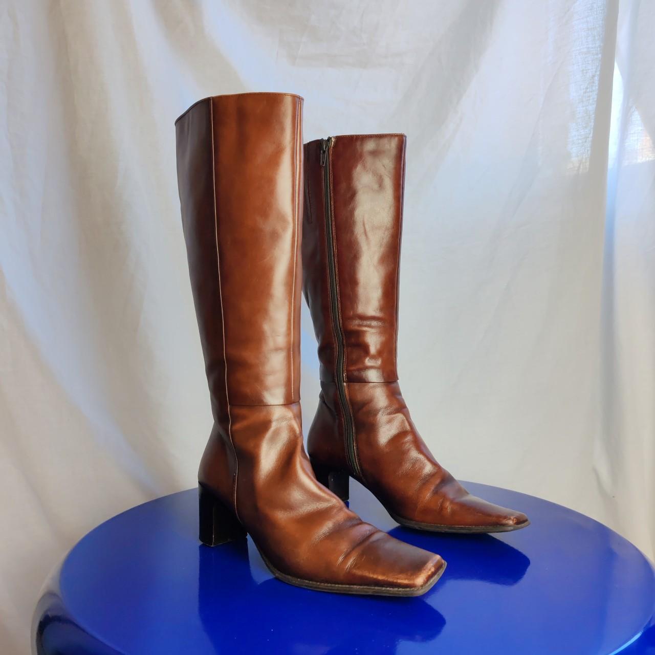 Vintage square toe knee high boots From Jones the... - Depop