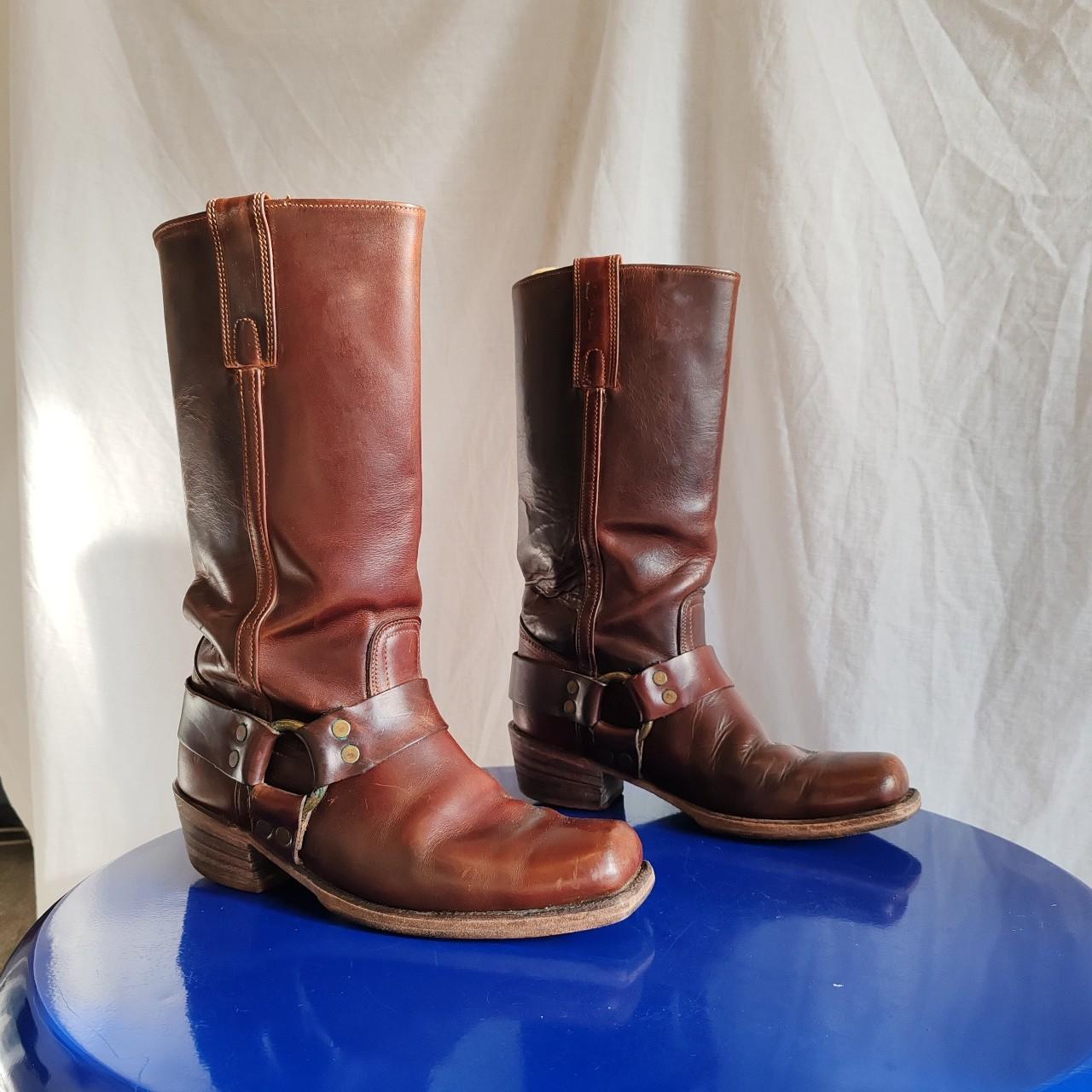 Vintage square toe Frye campus boots Saddle biker... - Depop