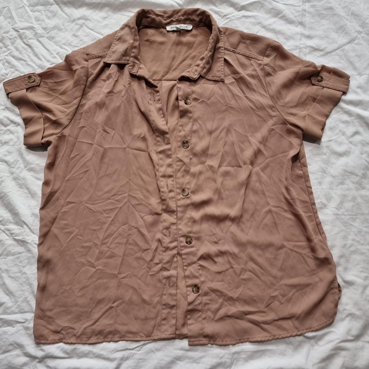 Rose + Olive Button Up Tee 🔥 Tortoise shell buttons... - Depop