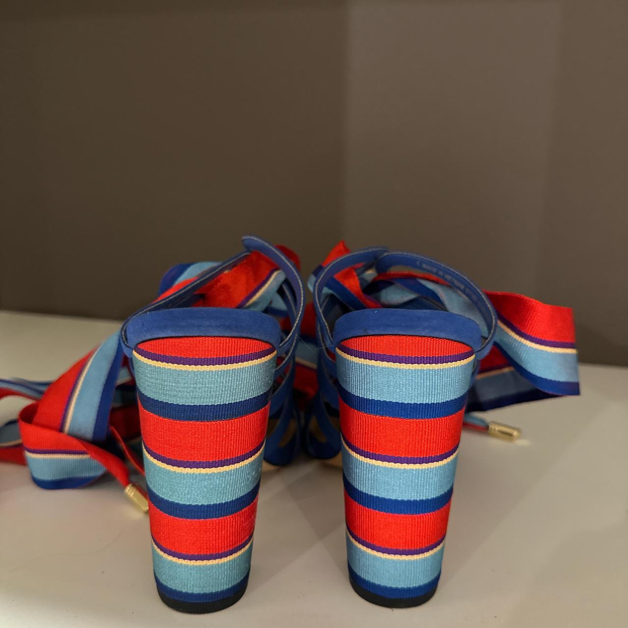 Nautical Blue and red striped heels with long laces.... | Depop