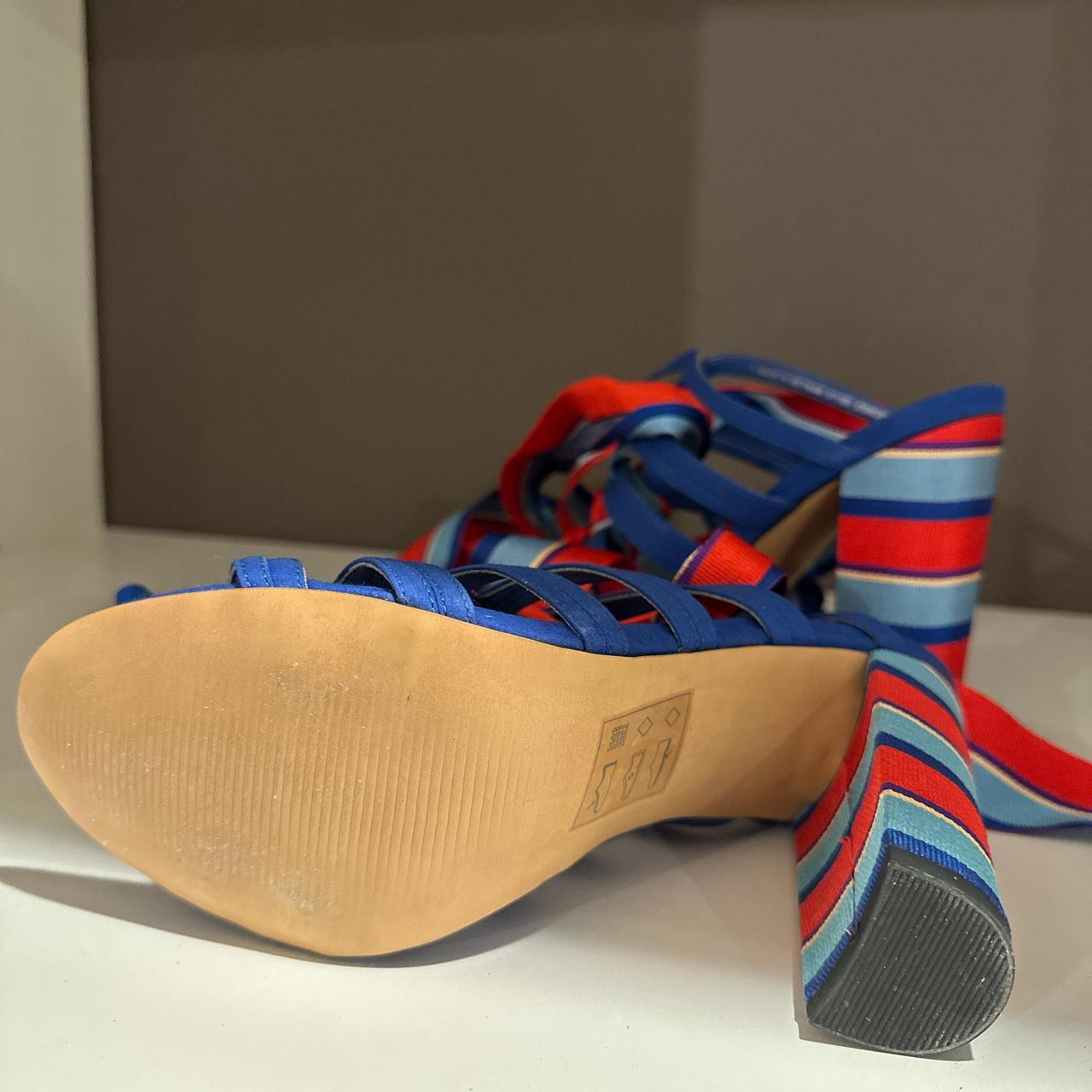 Nautical Blue and red striped heels with long laces.... | Depop