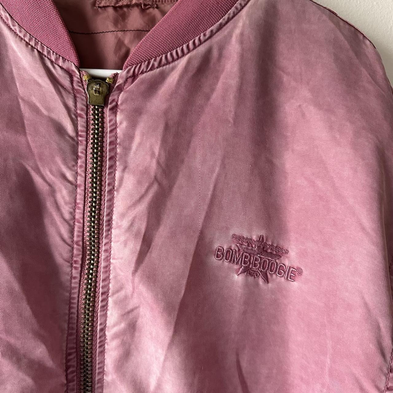 CRAZY vintage "bomb boogie" pink reversible bomber... - Depop