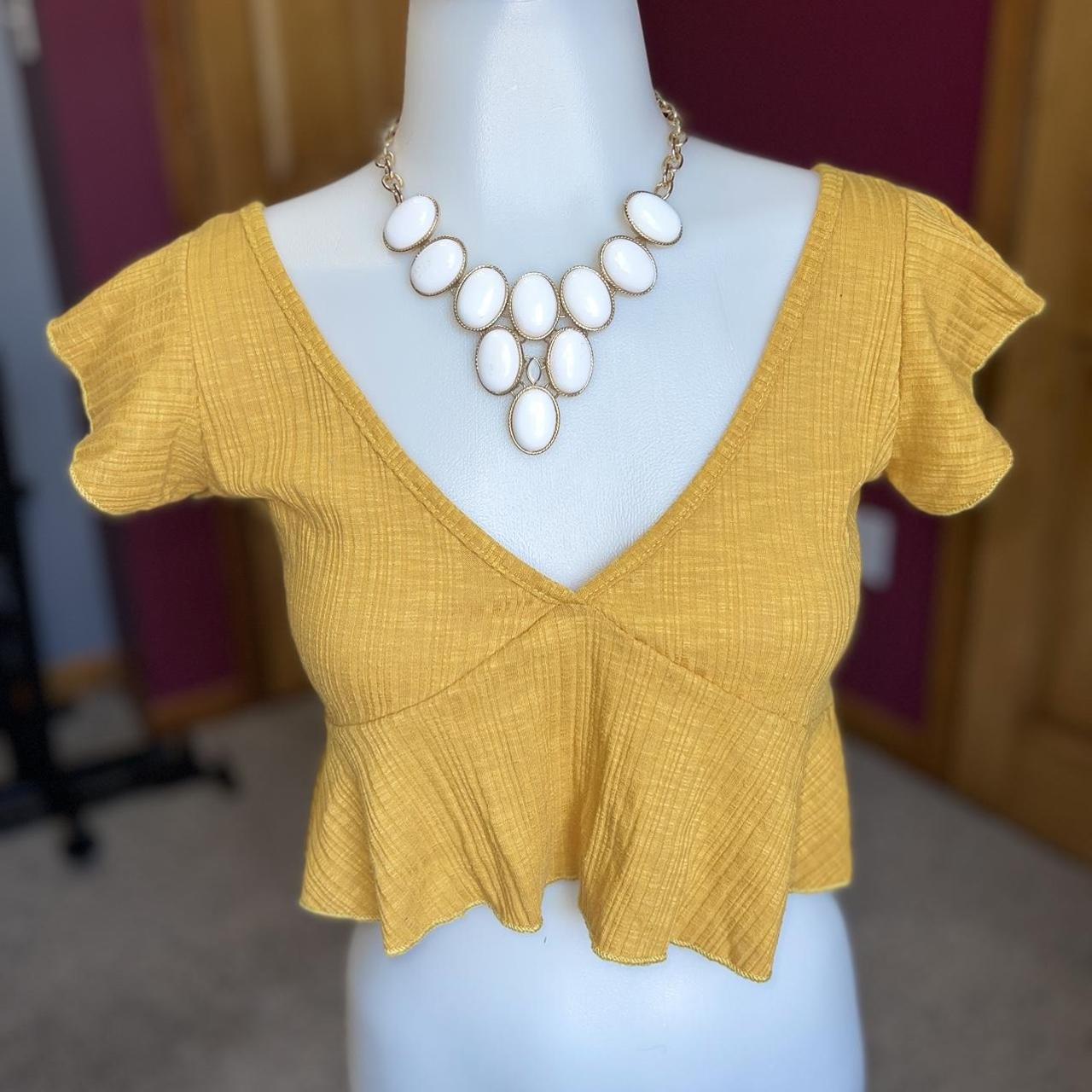 Shein mustard colored crop top Vneck Size medium... - Depop