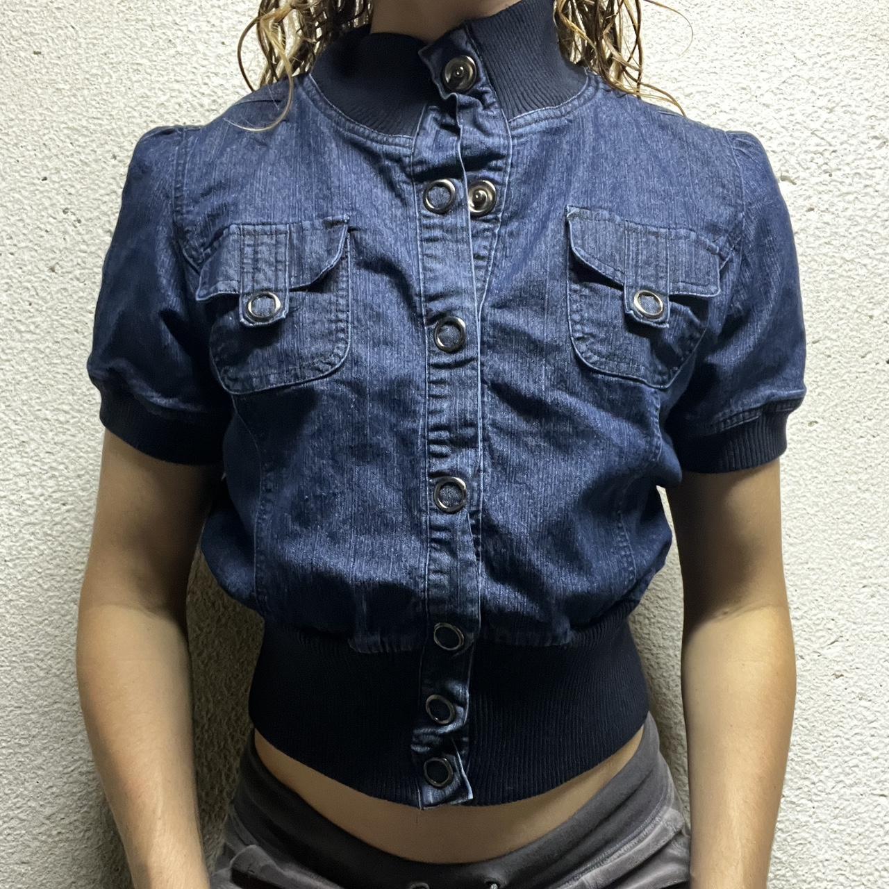 really cute denim turtle neck button up top - Depop
