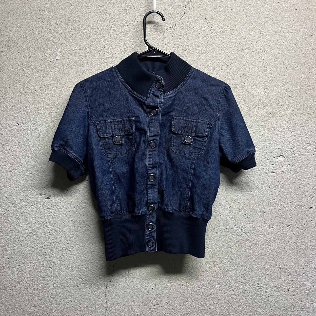 really cute denim turtle neck button up top - Depop