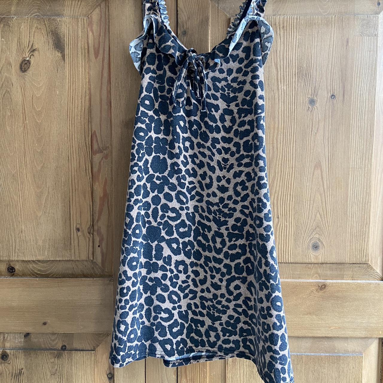 PLT leopard print mini dress Cute ruched straps and... - Depop