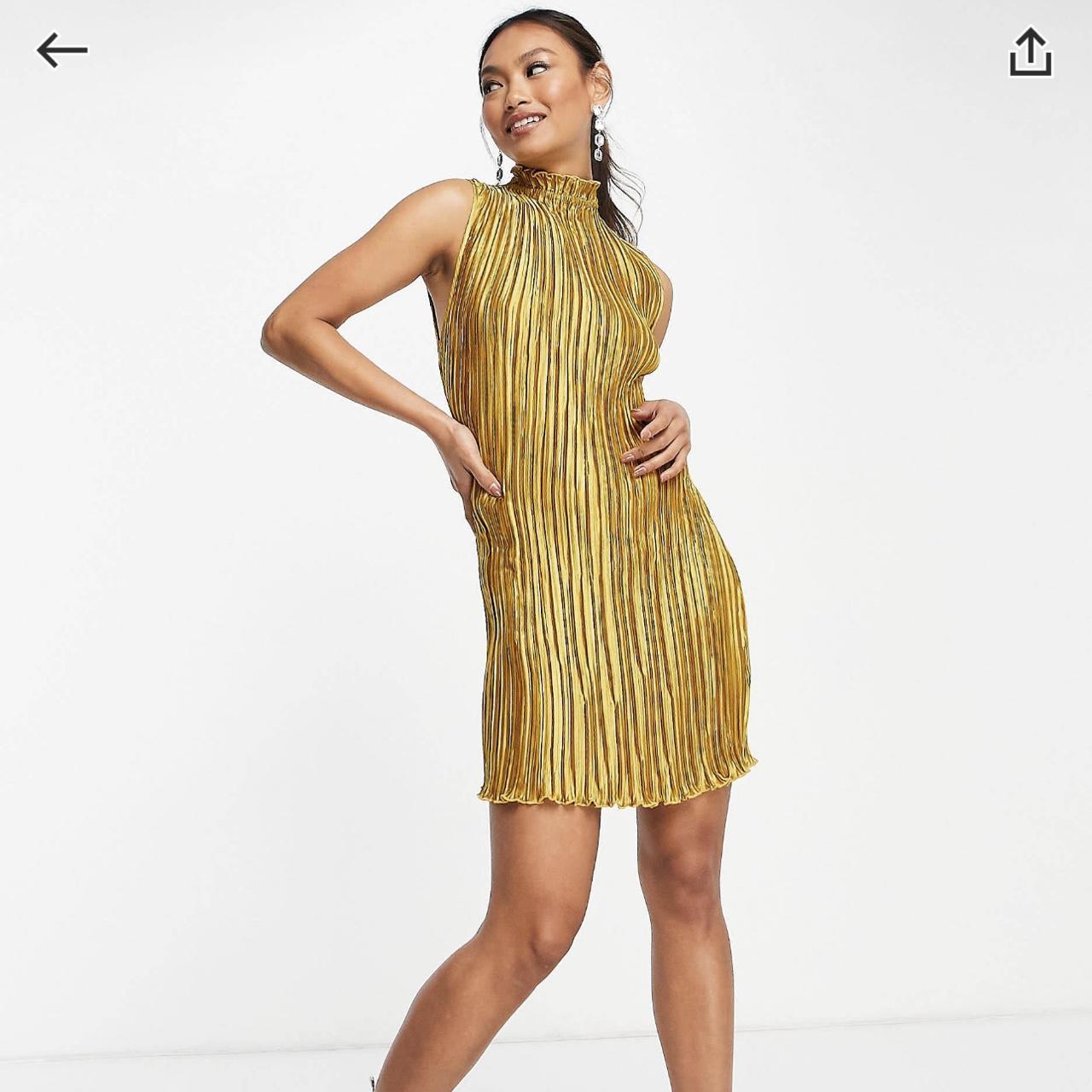GOLD ASOS DESIGN HIGH NECK MINI DRESS IN SATIN... - Depop