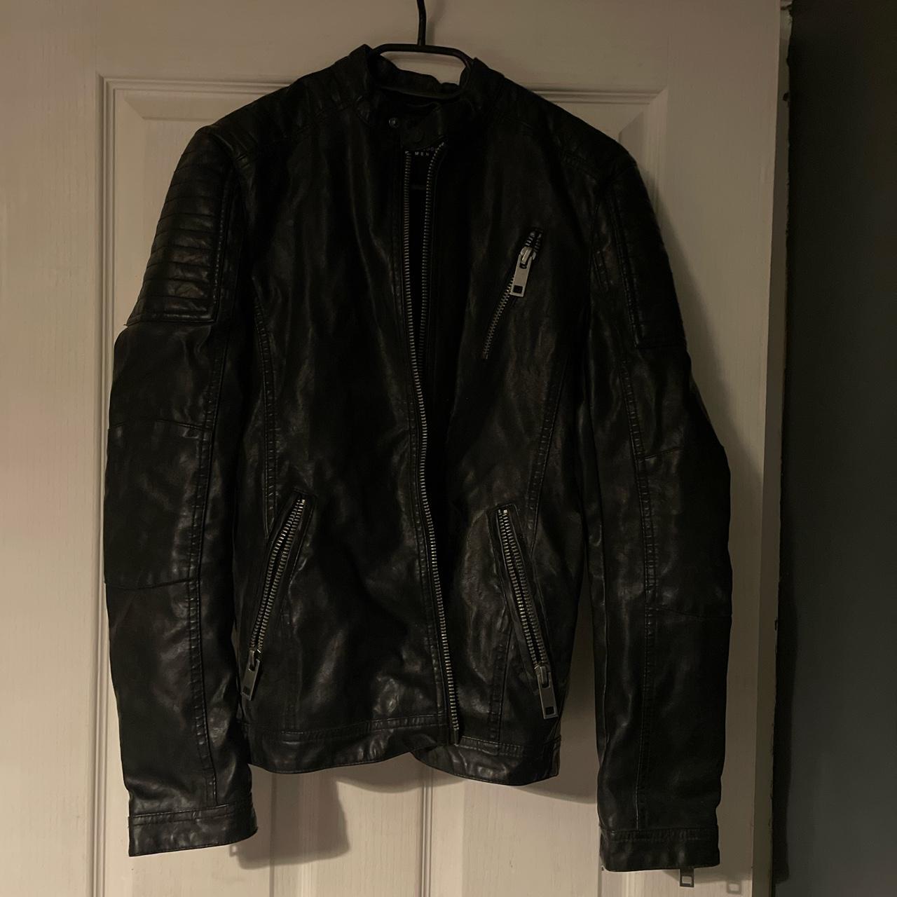 Leather-look biker style jacket from new look. - Depop