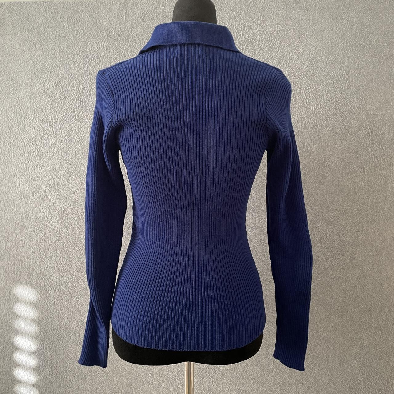 70s Ribbed Knit Dagger Collar Polo Sweater Vintage... | Depop