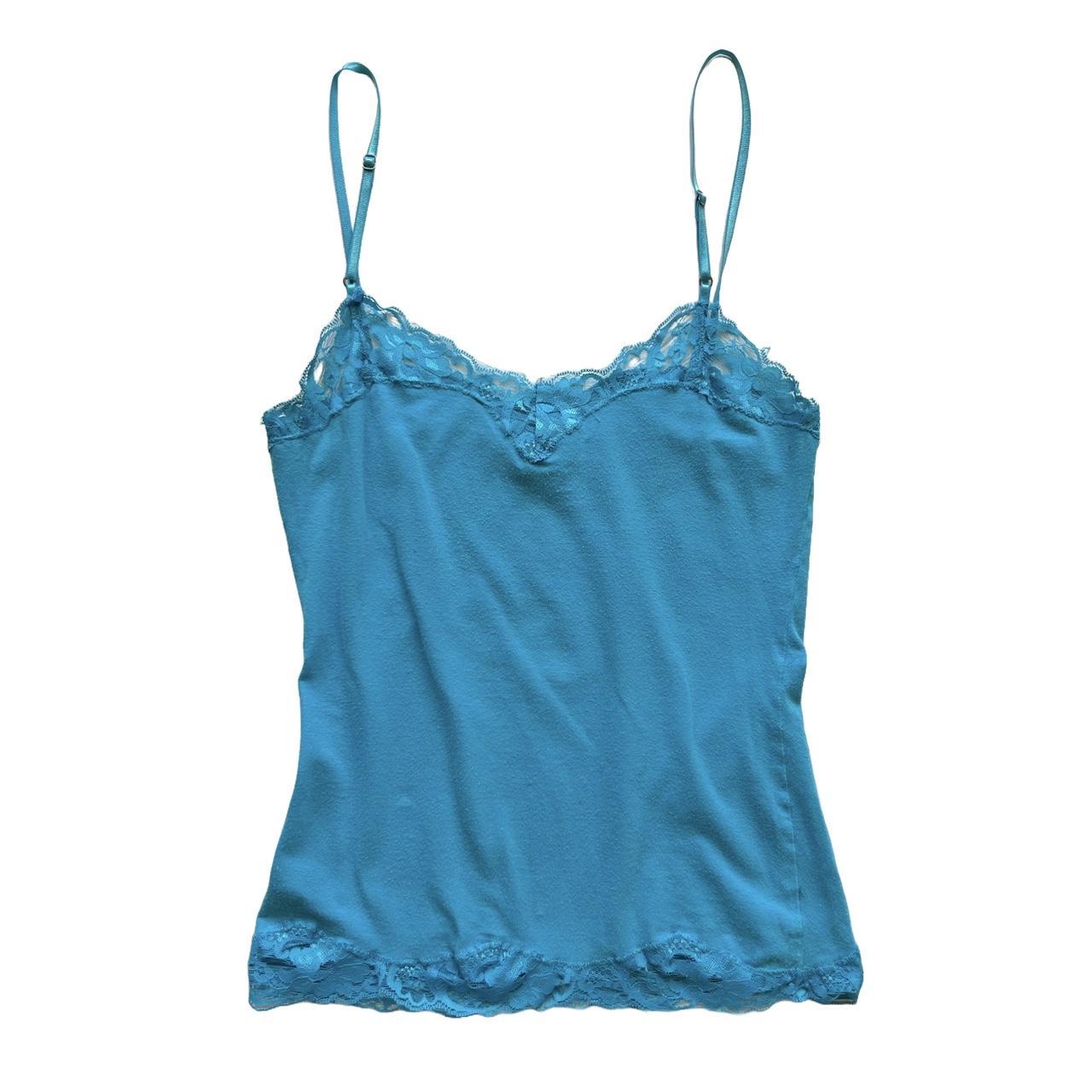 bright blue lace cami top brand has worn from the... | Depop