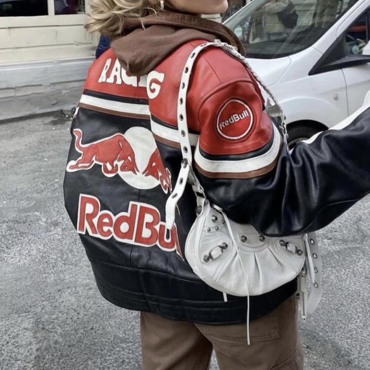 Vintage Red bull racer jacket Leather biker jacket... - Depop