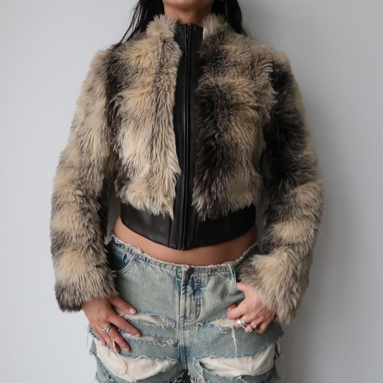 Vintage fix fur bomber jacket. Faux leather details.... - Depop
