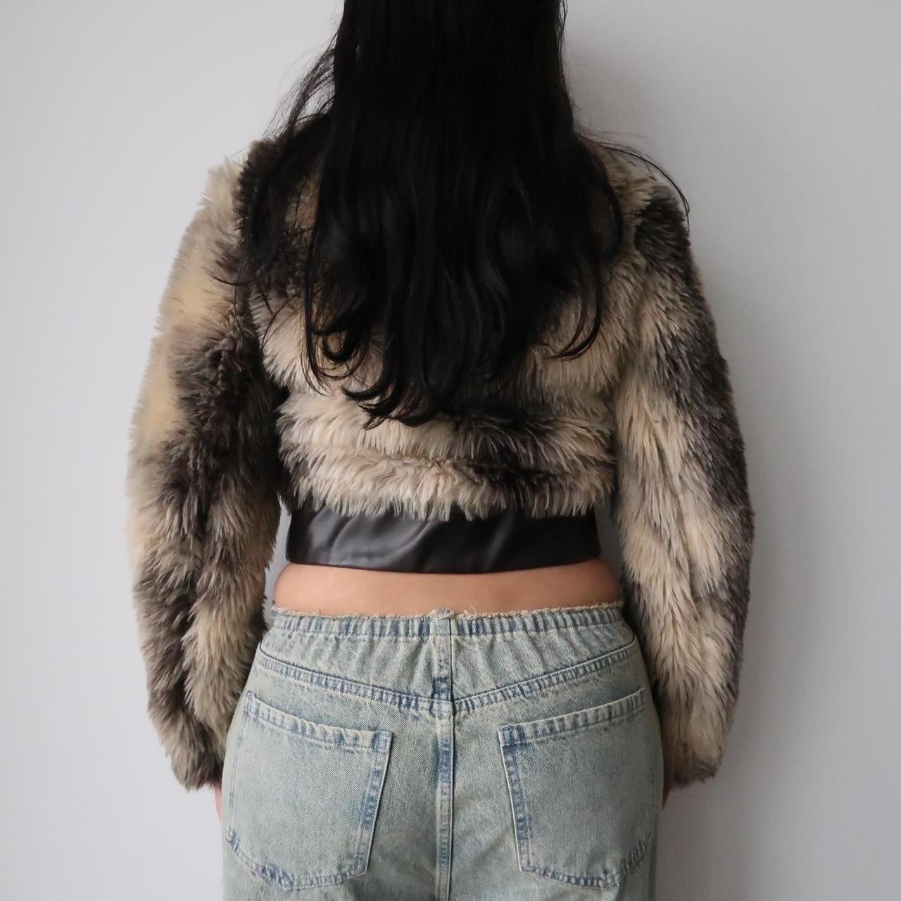 Vintage fix fur bomber jacket. Faux leather details.... - Depop