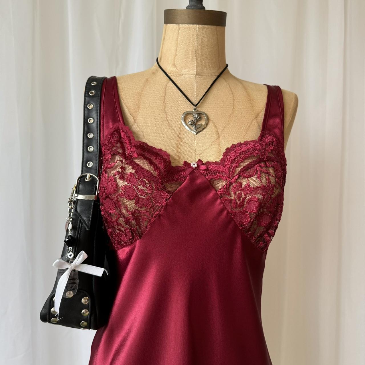 90’s red slip dress ️ maroon/wine colored satin... - Depop