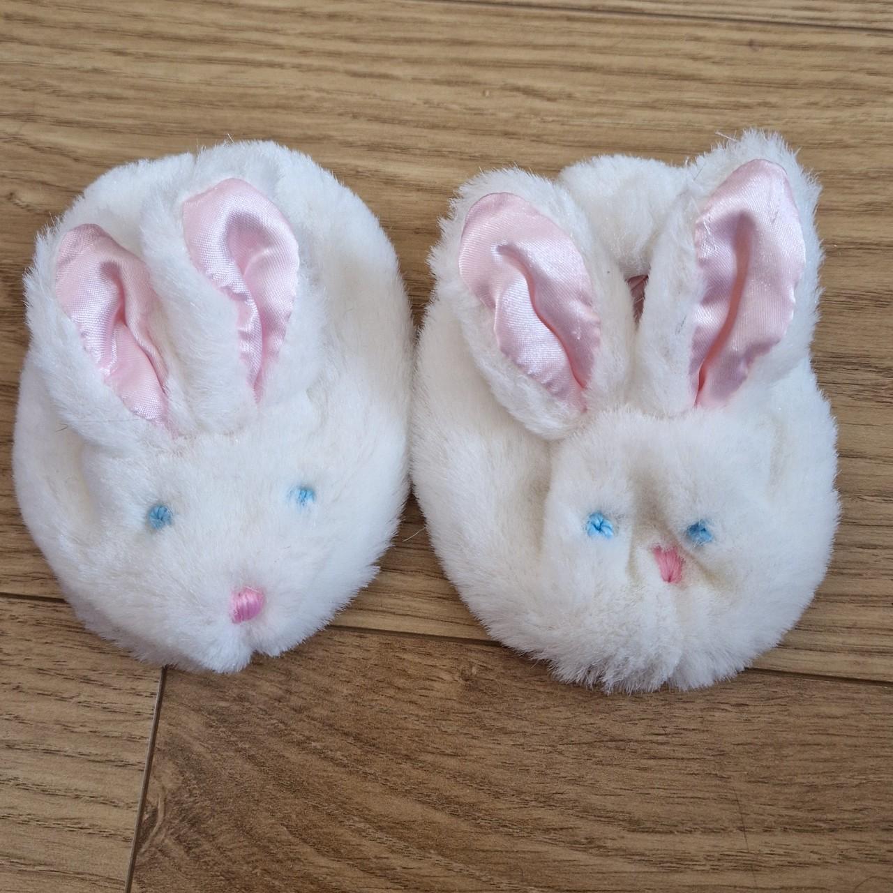 Build a bear white fluffy bunny rabbit slippers with... - Depop