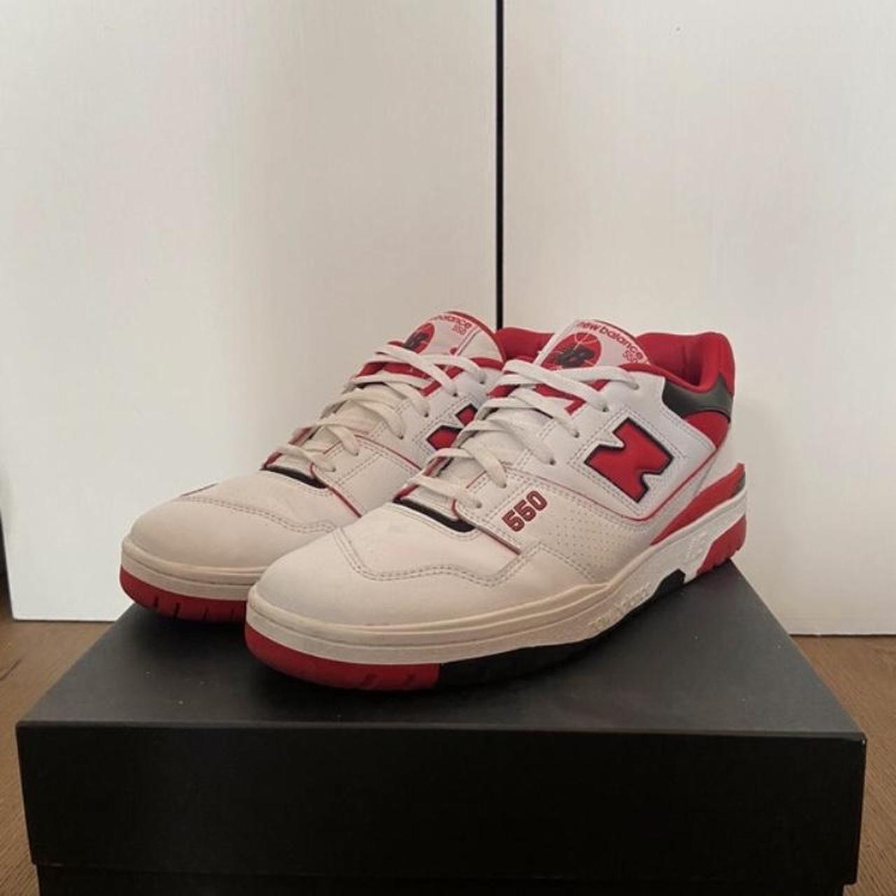 new balance 550 red and white great condition only... - Depop