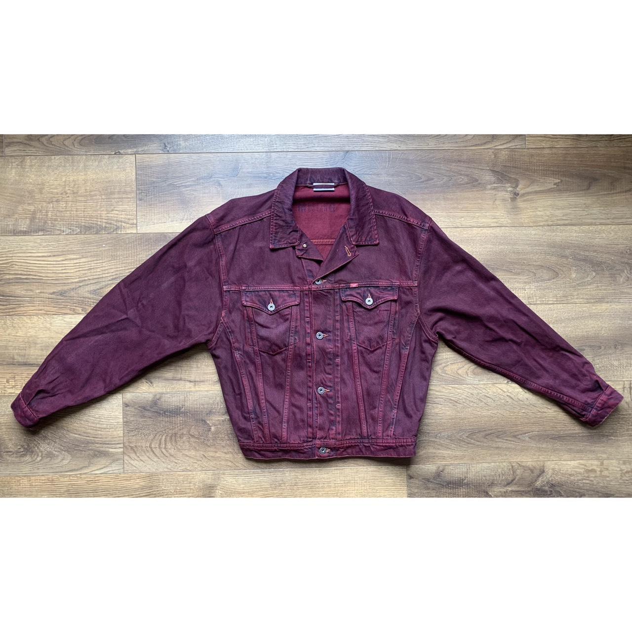 Deep Red Vintage Denim Jacket Purchased from a... - Depop