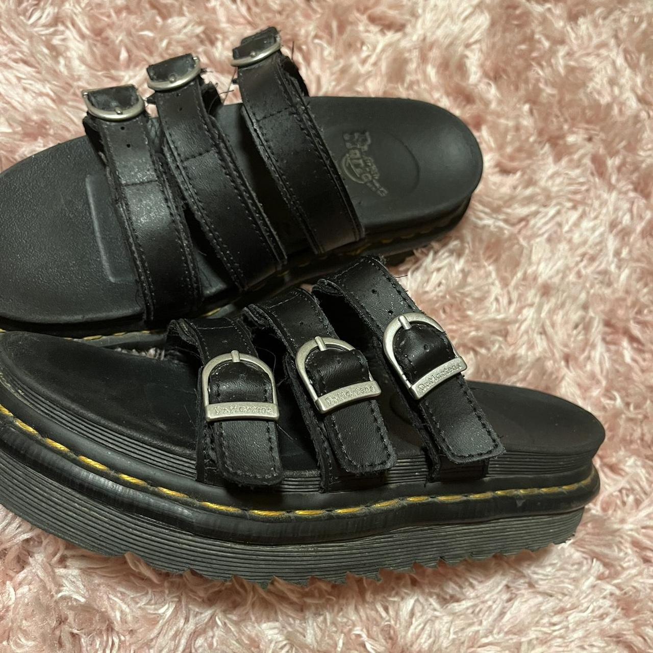 Dr. Martens Women's Yellow and Black Slides | Depop