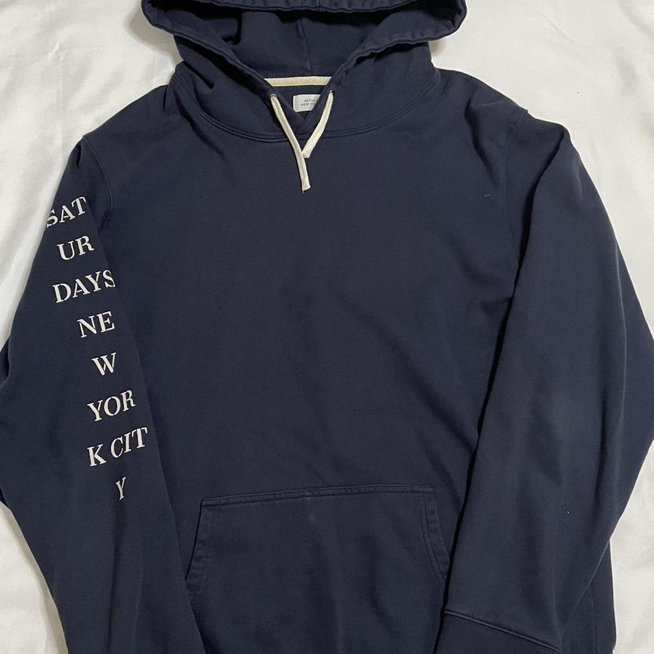 NAVY BLUE SATURDAYS NYC HOODIE Dark blue hooded... - Depop