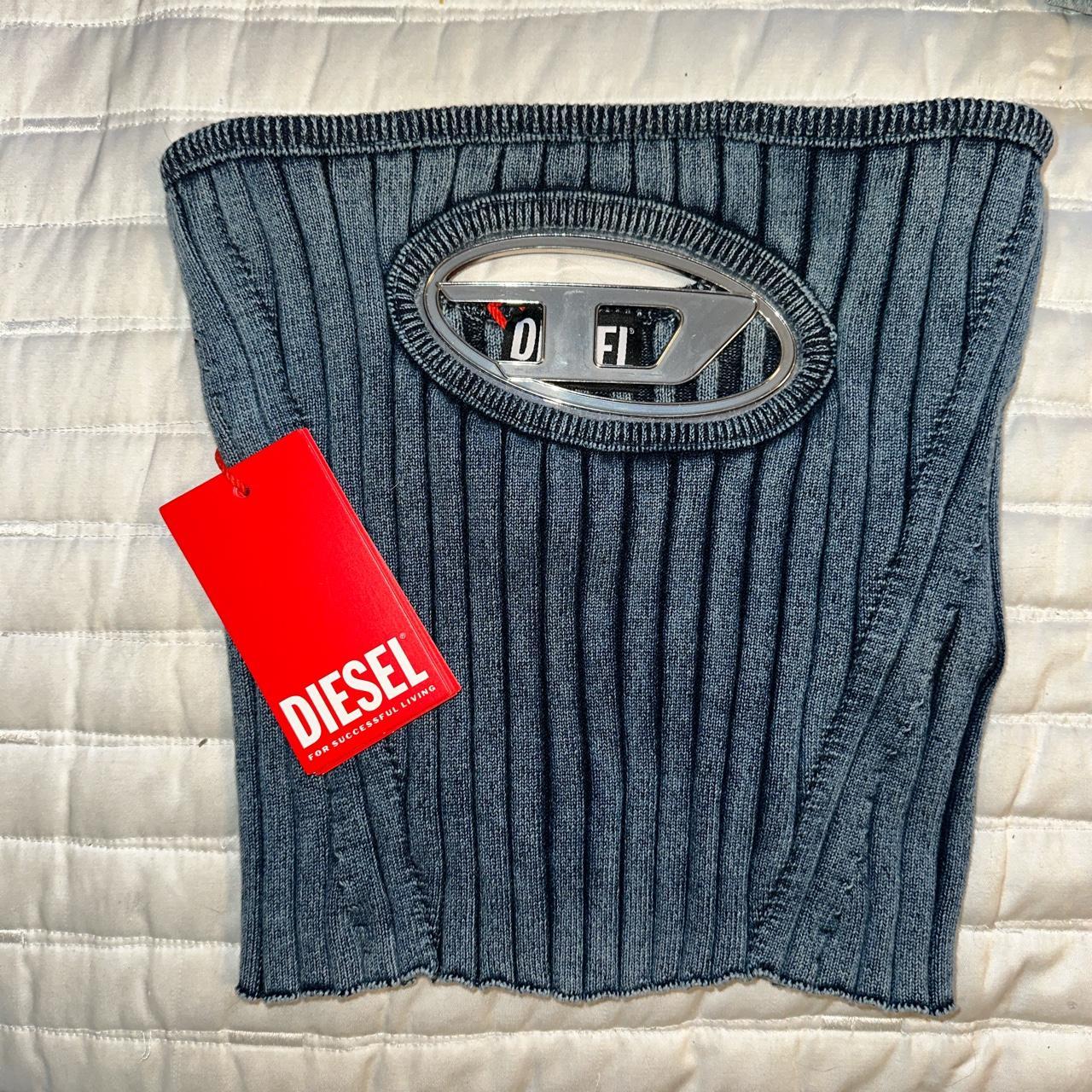 Denim colored Diesel Tube Top with Hardware logo.... - Depop