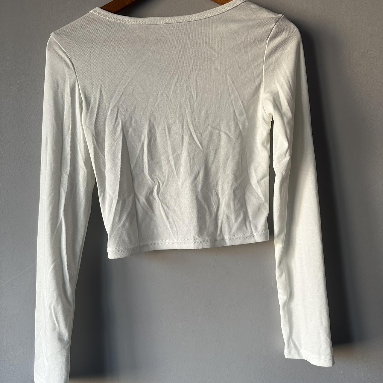 SHEIN Dazy white cropped long sleeve button detail... - Depop