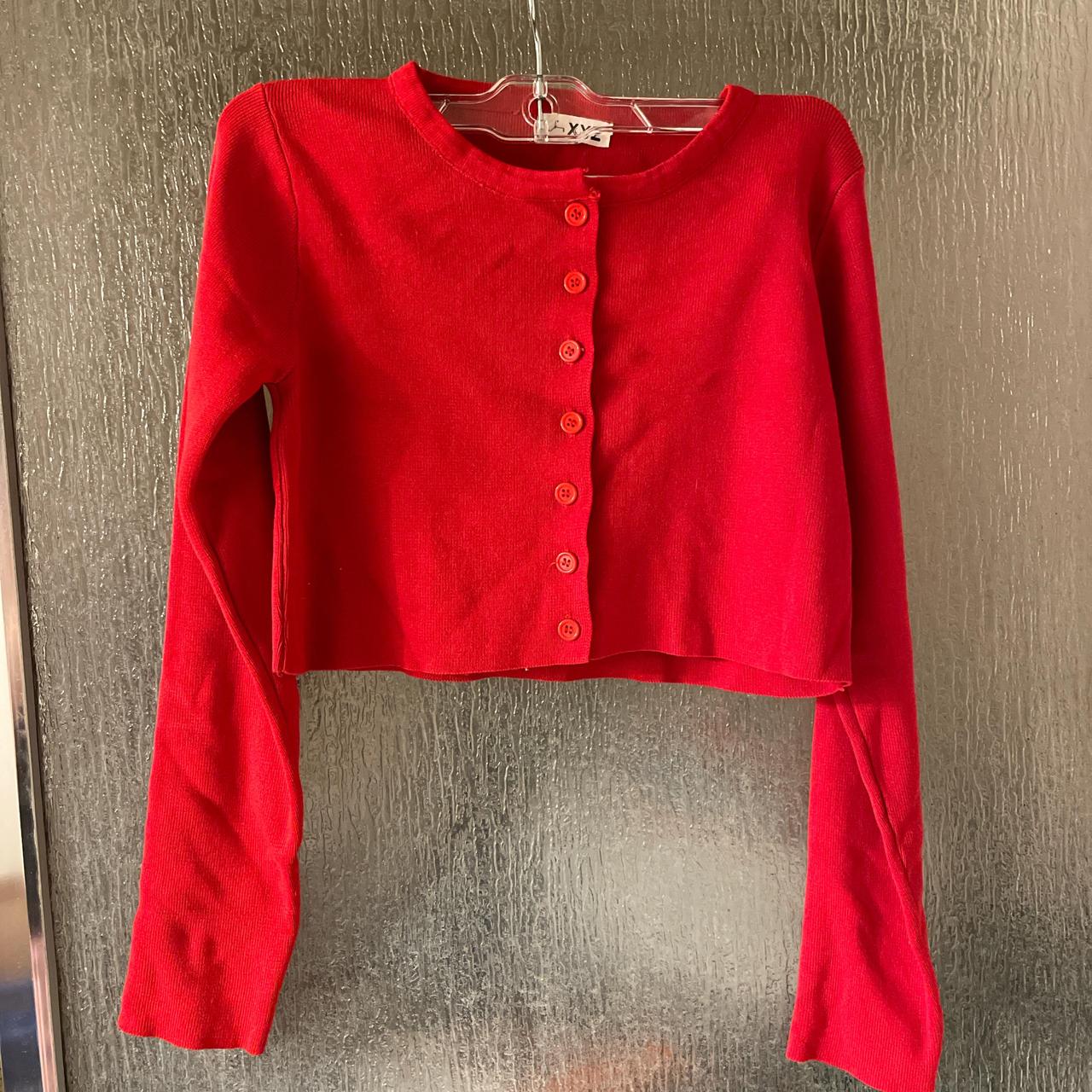 Red cropped cardigan Size S #brandymelville... - Depop