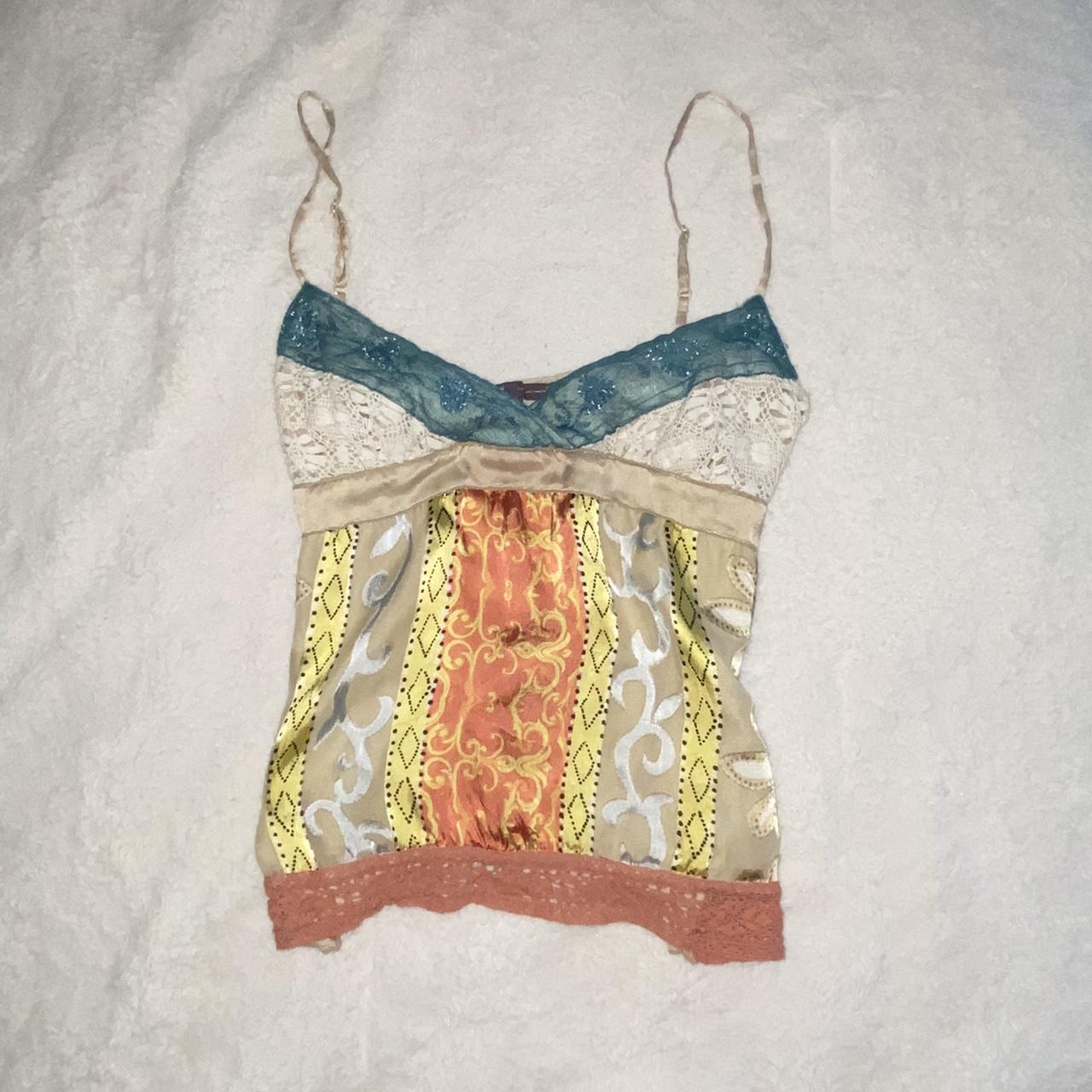 embroidered, beaded cami top with adjustable... - Depop