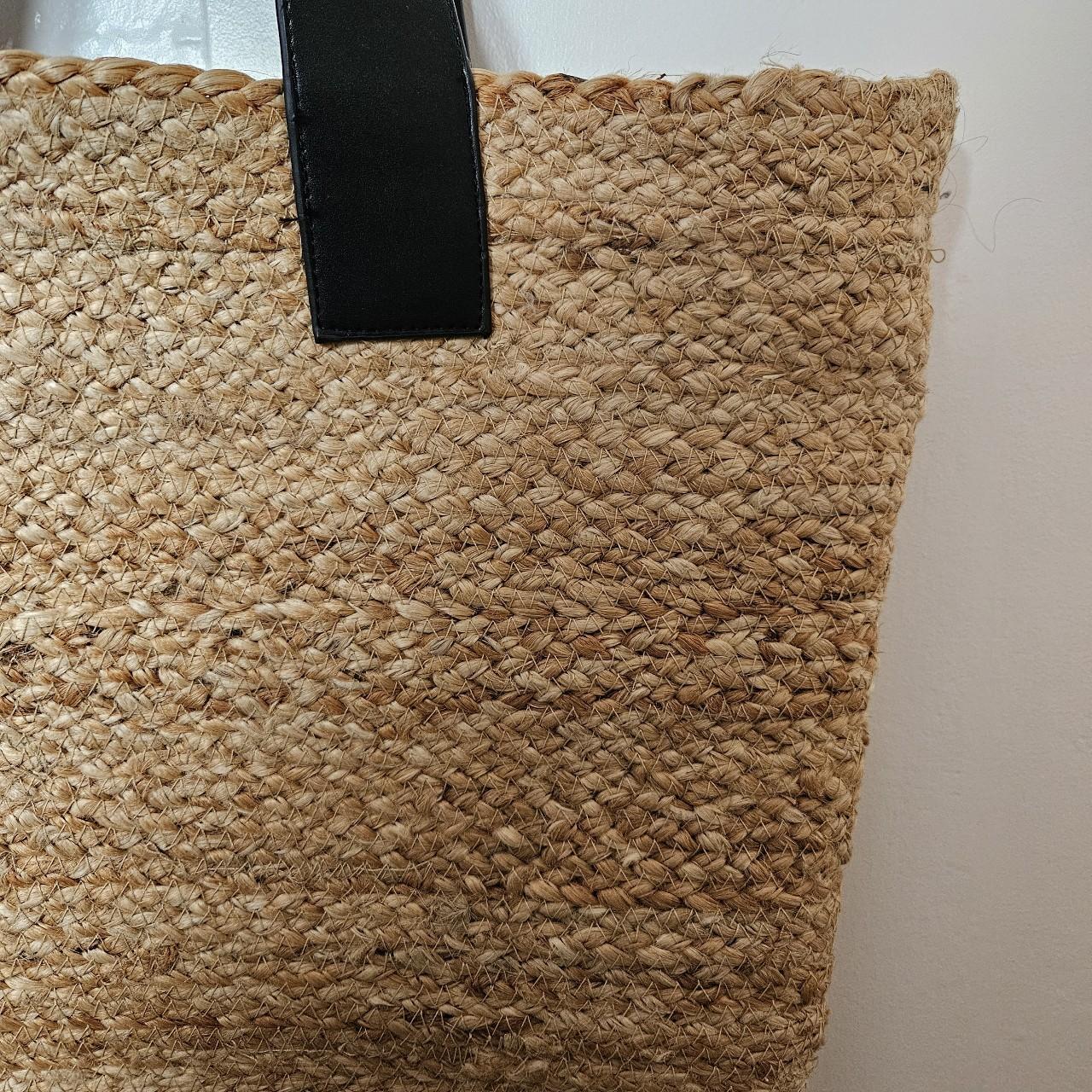 Mango straw bag in natural woven. Never used. Black... - Depop