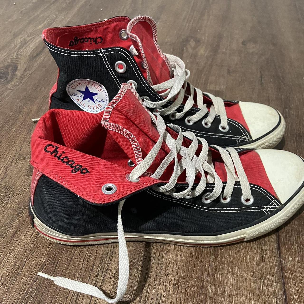 vintage Chicago red and black converse chuck taylor... | Depop