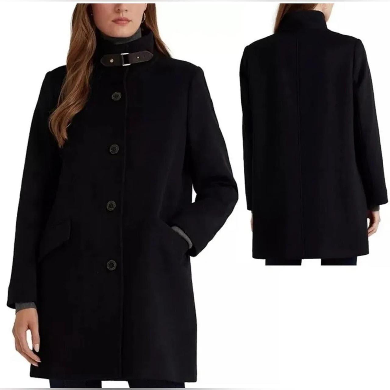 NWT New $345 Ralph Lauren Tab Front Wool Black Coat... | Depop
