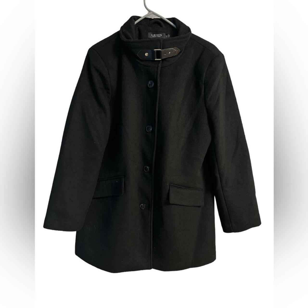 NWT New $345 Ralph Lauren Tab Front Wool Black Coat... | Depop