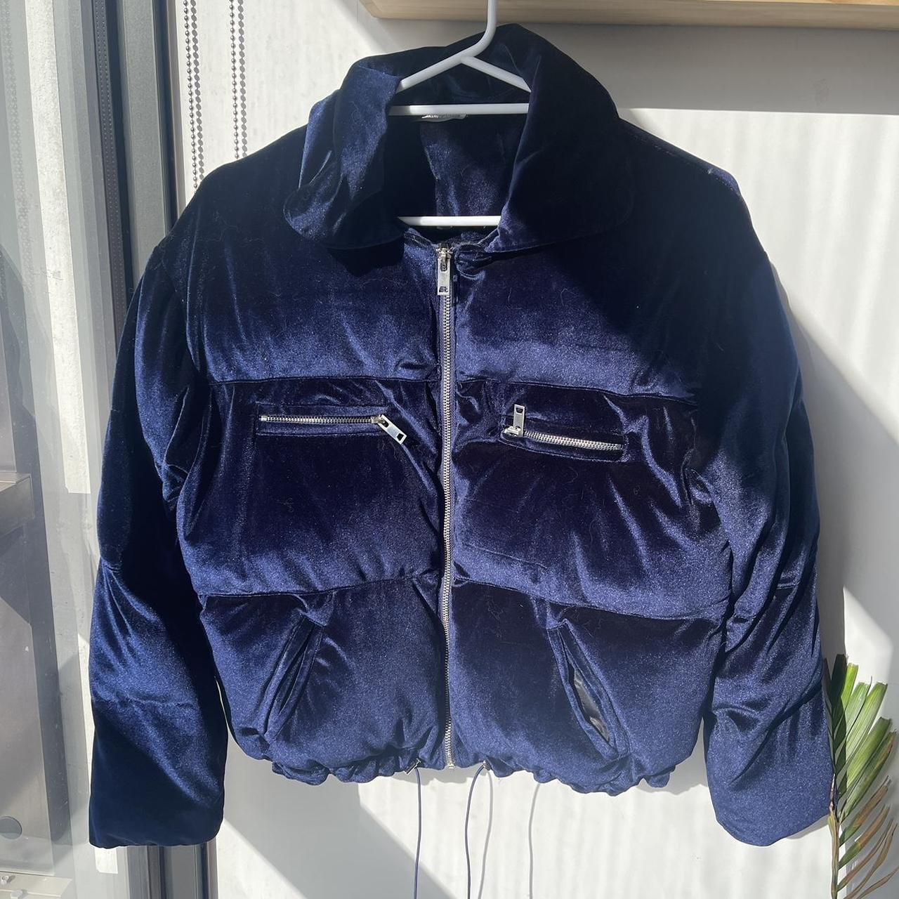 Blue velvet puffer jacket Amazing colour and really... - Depop