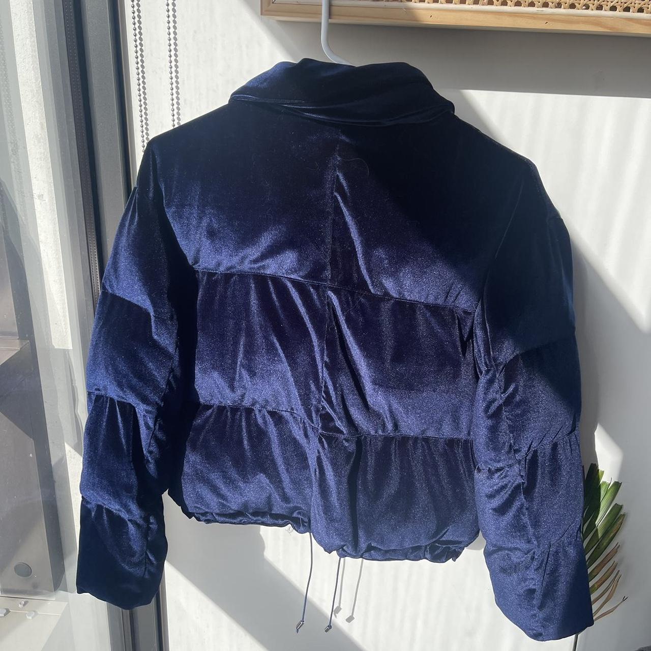 Blue velvet puffer jacket Amazing colour and really... - Depop