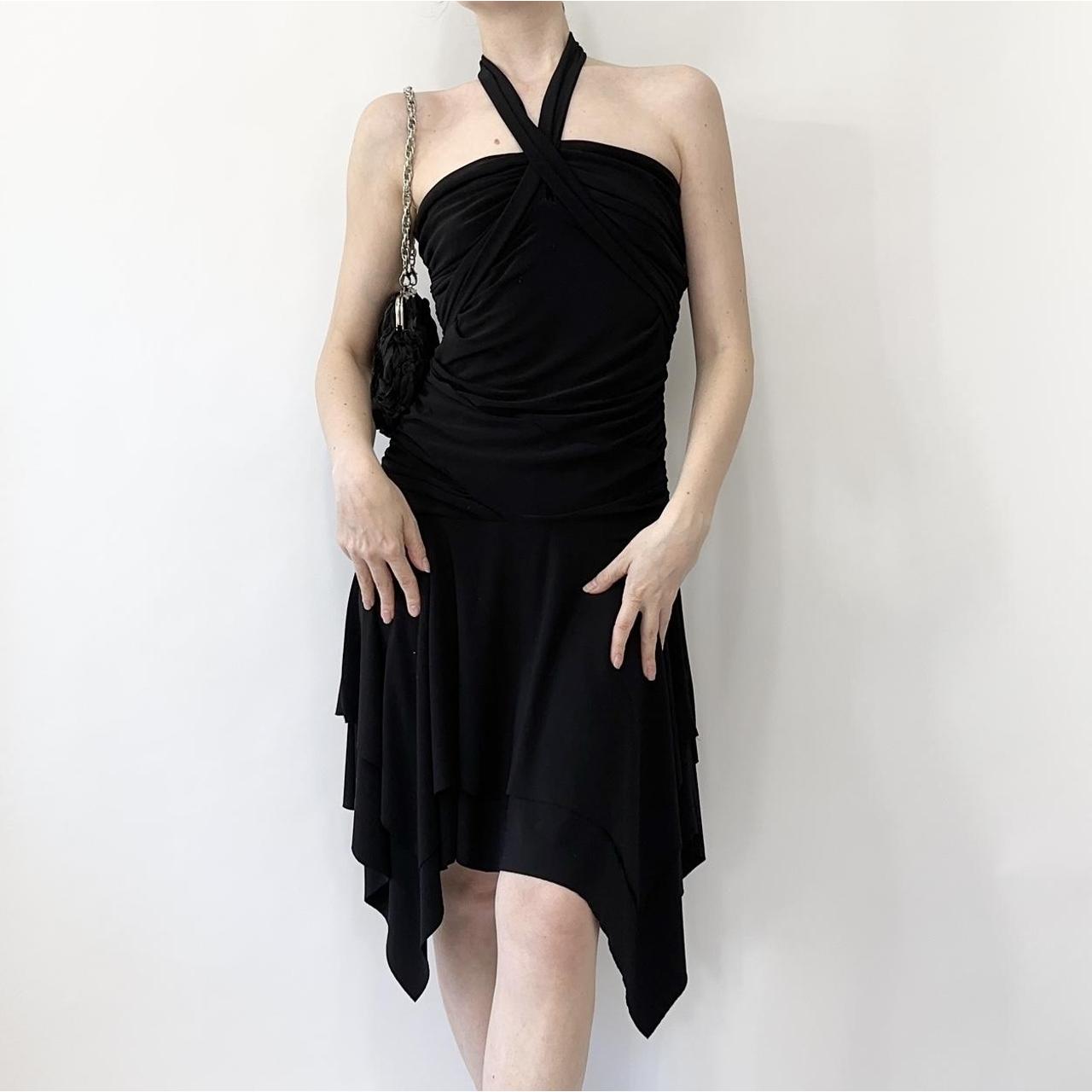 Vintage 2000s Y2K Black Handkerchief Halter Mini... - Depop