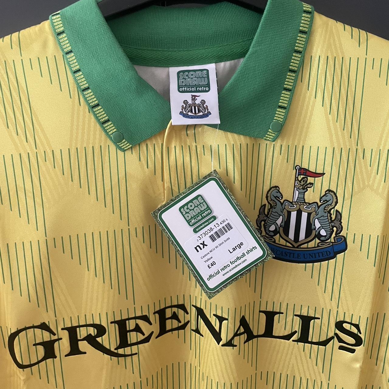 Newcastle United 1990 yellow official retro shirt,... - Depop