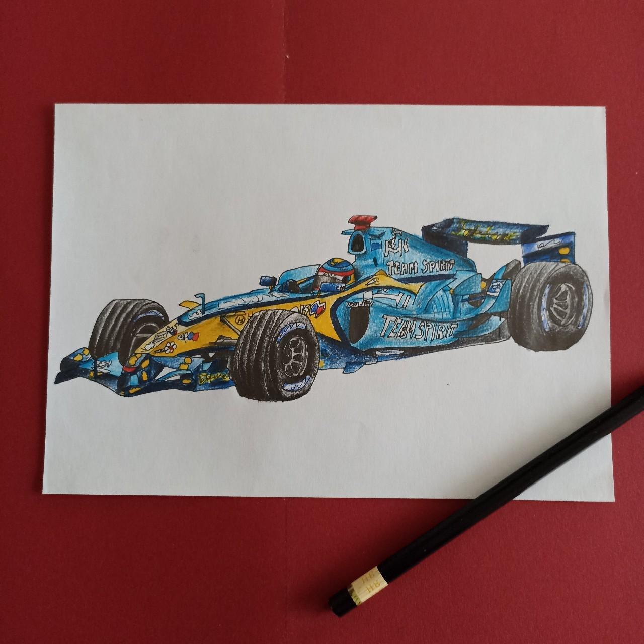 Fernando Alonso Renault Formula 1 drawing on... - Depop