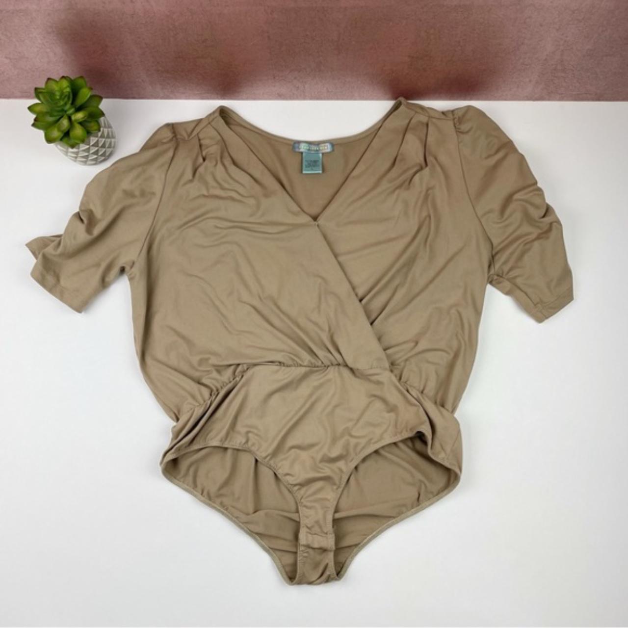 Good Luck Gem Solid Tan Brown One Piece Bodysuit Top... - Depop