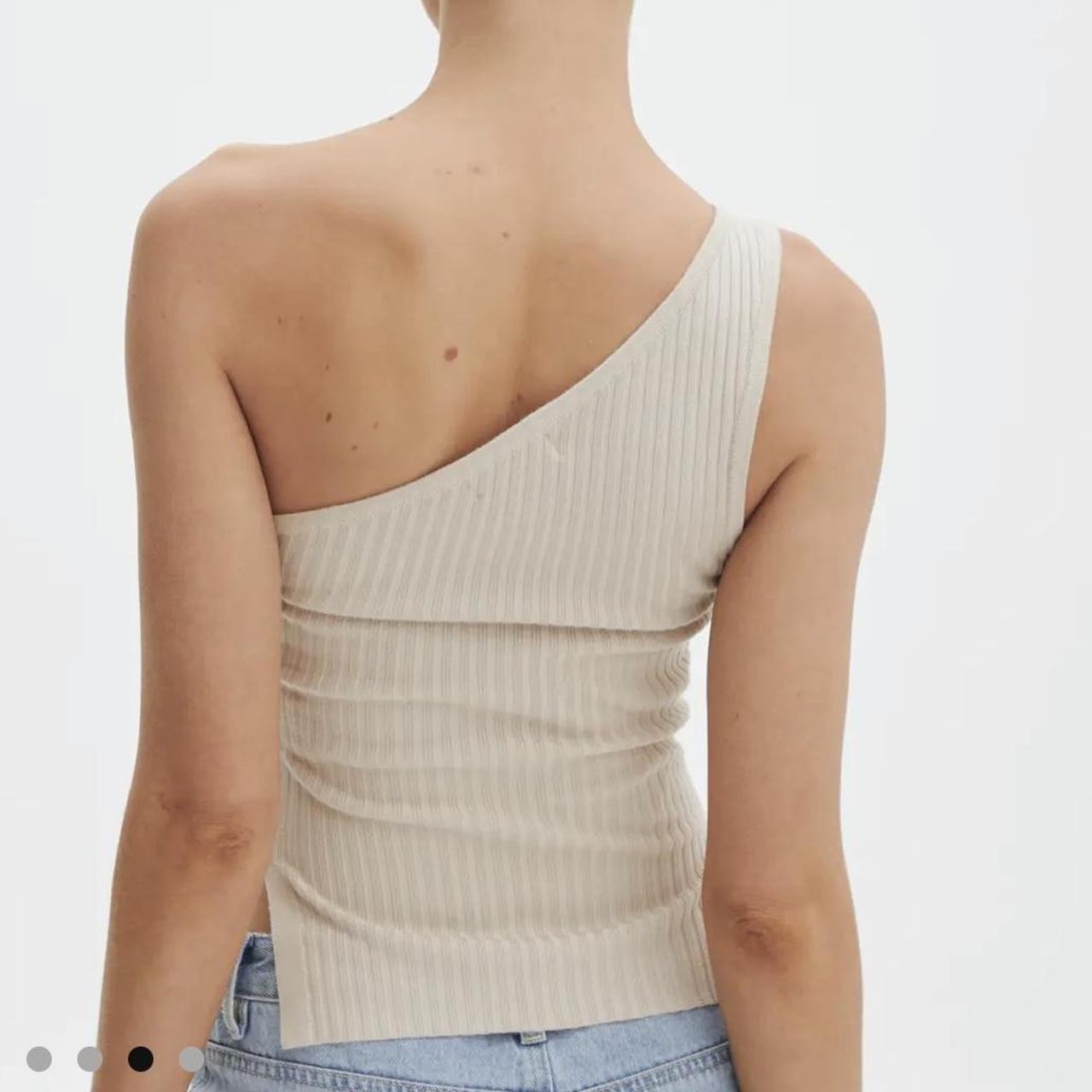 One shoulder cream top, knitted/ribbed... - Depop