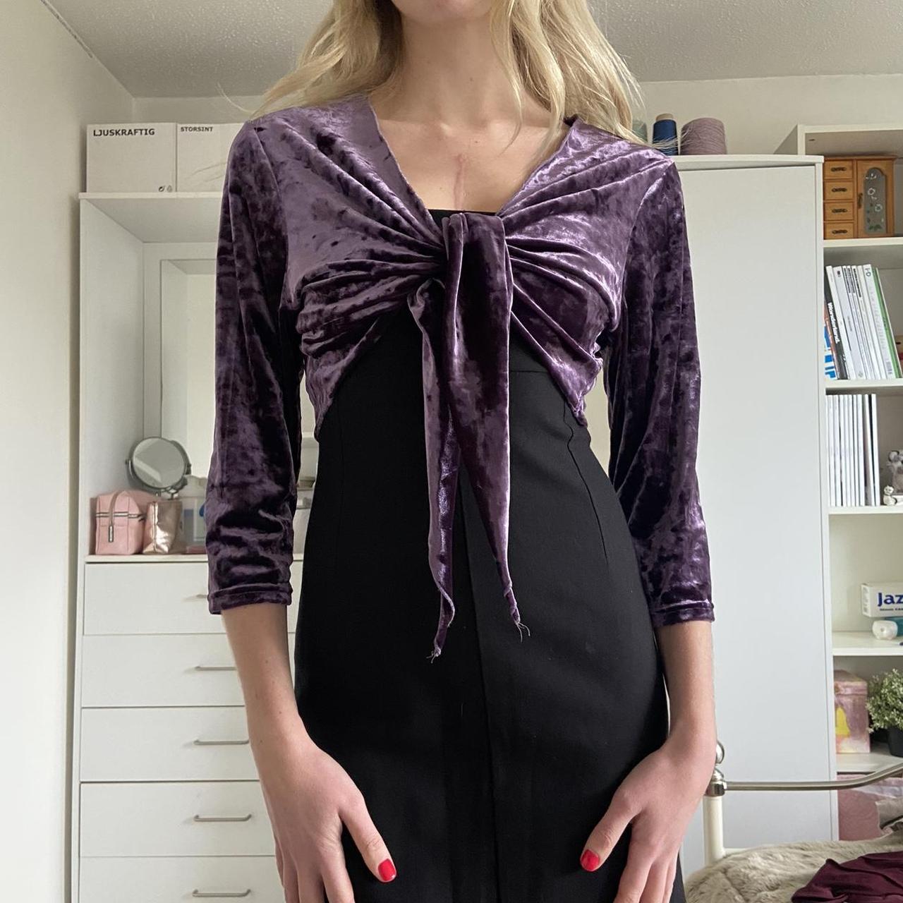 Thestockshop purple velvet tie up cardigan, fits a... - Depop